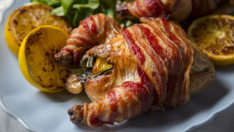 Bacon Wrapped Petite Poussin Recipe | Food Network UK