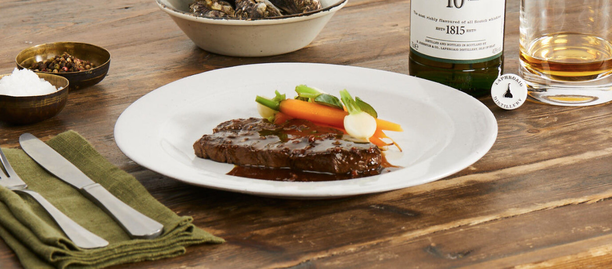 Slow cooked blade steak with beef & oyster sauce, carrots and turnip ...