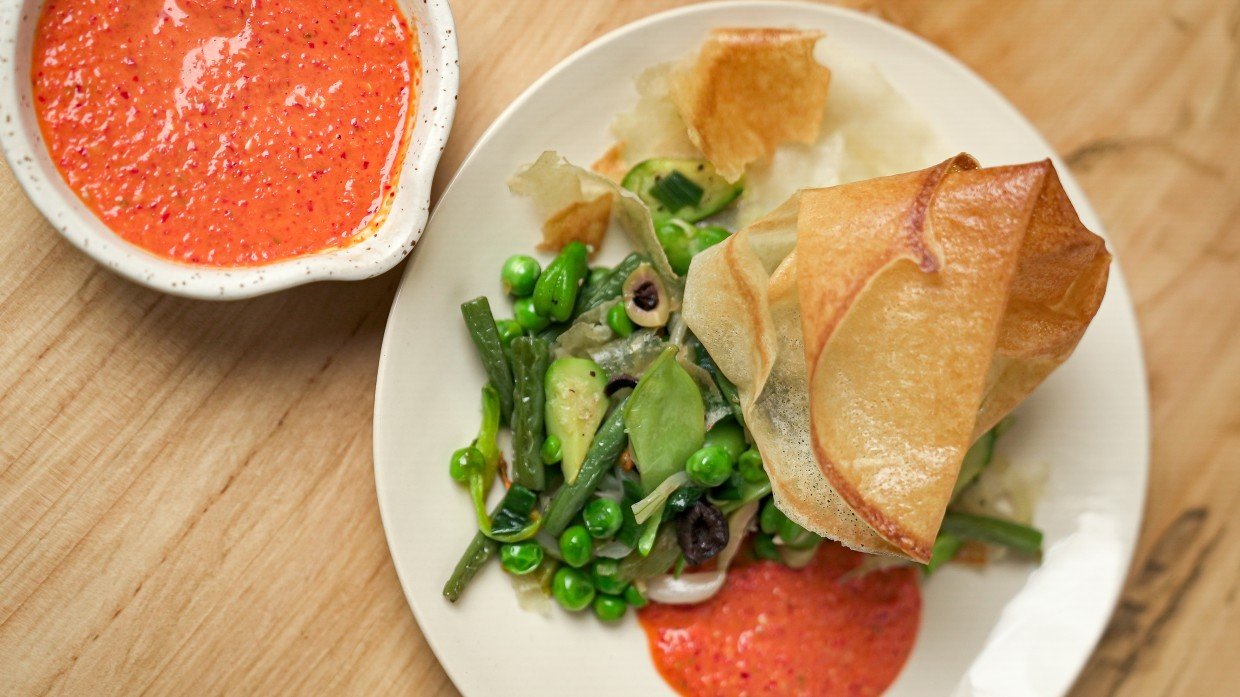 Summer Vegetable Pastilla with Harissa Recipe | Food Network UK